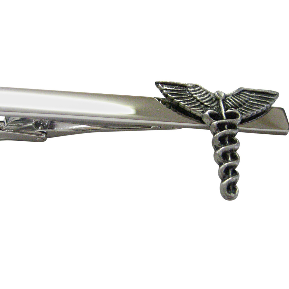 Textured Medical Symbol Caduceus Square Tie Clip - Gem